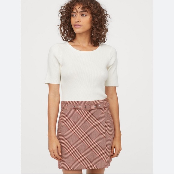 H&M | Skirts | Hm Y2k Burgundy Glen Plaid Faux Wrap Belted Casual Retro Pencil Mini Skirt | Poshmark